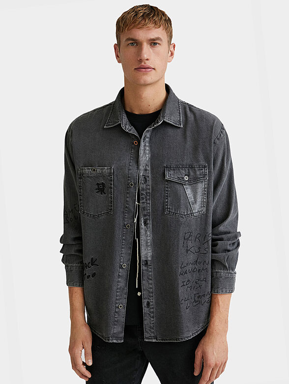 Grey denim shirt with art details brand DESIGUAL — Globalbrandsstore.com/en