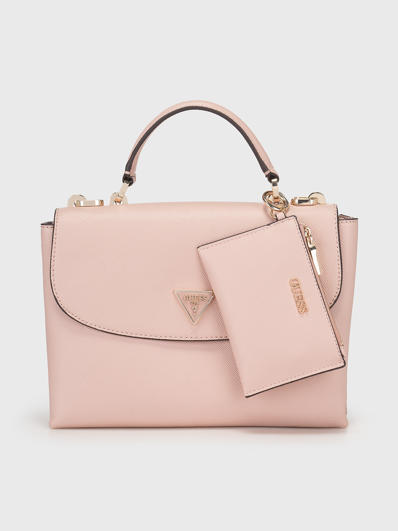 Black crossbody bag with triangular logo detail brand GUESS ...