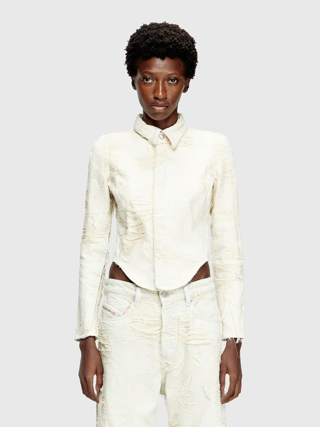 DE-MADELINE-FSG denim shirt with rips brand DIESEL — Globalbrandsstore ...