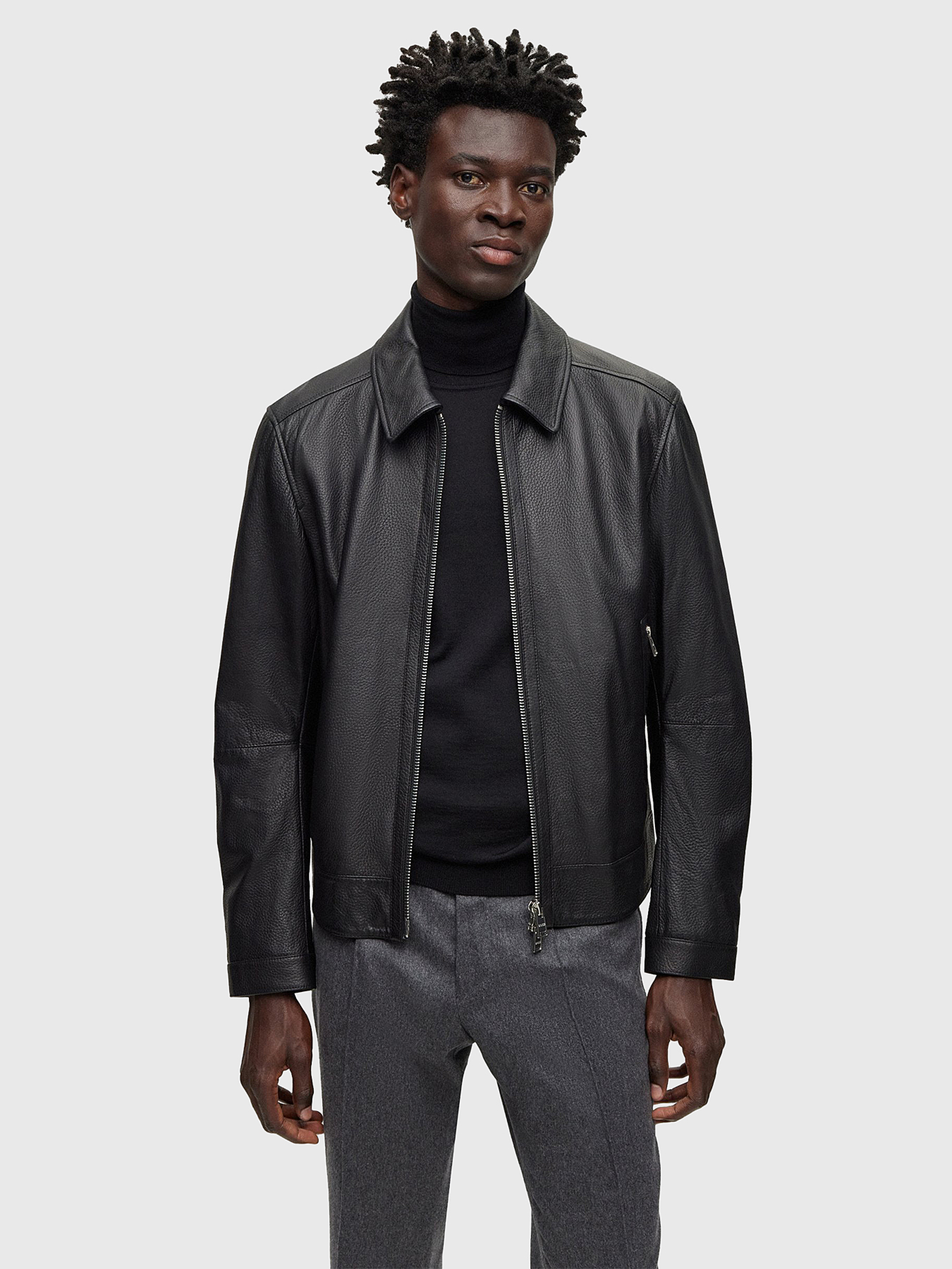 Black leather jacket brand BOSS — Globalbrandsstore.com/en