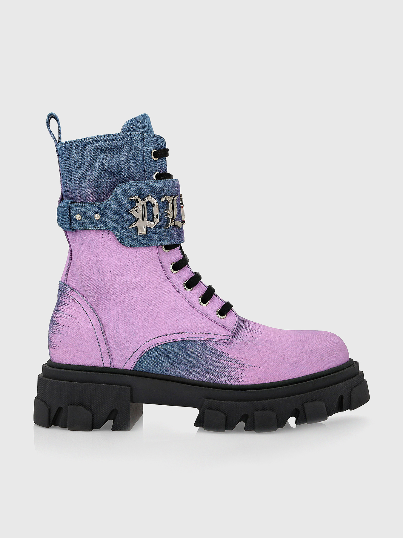 Boots with denim texture and logo accent brand PHILIPP PLEIN ...