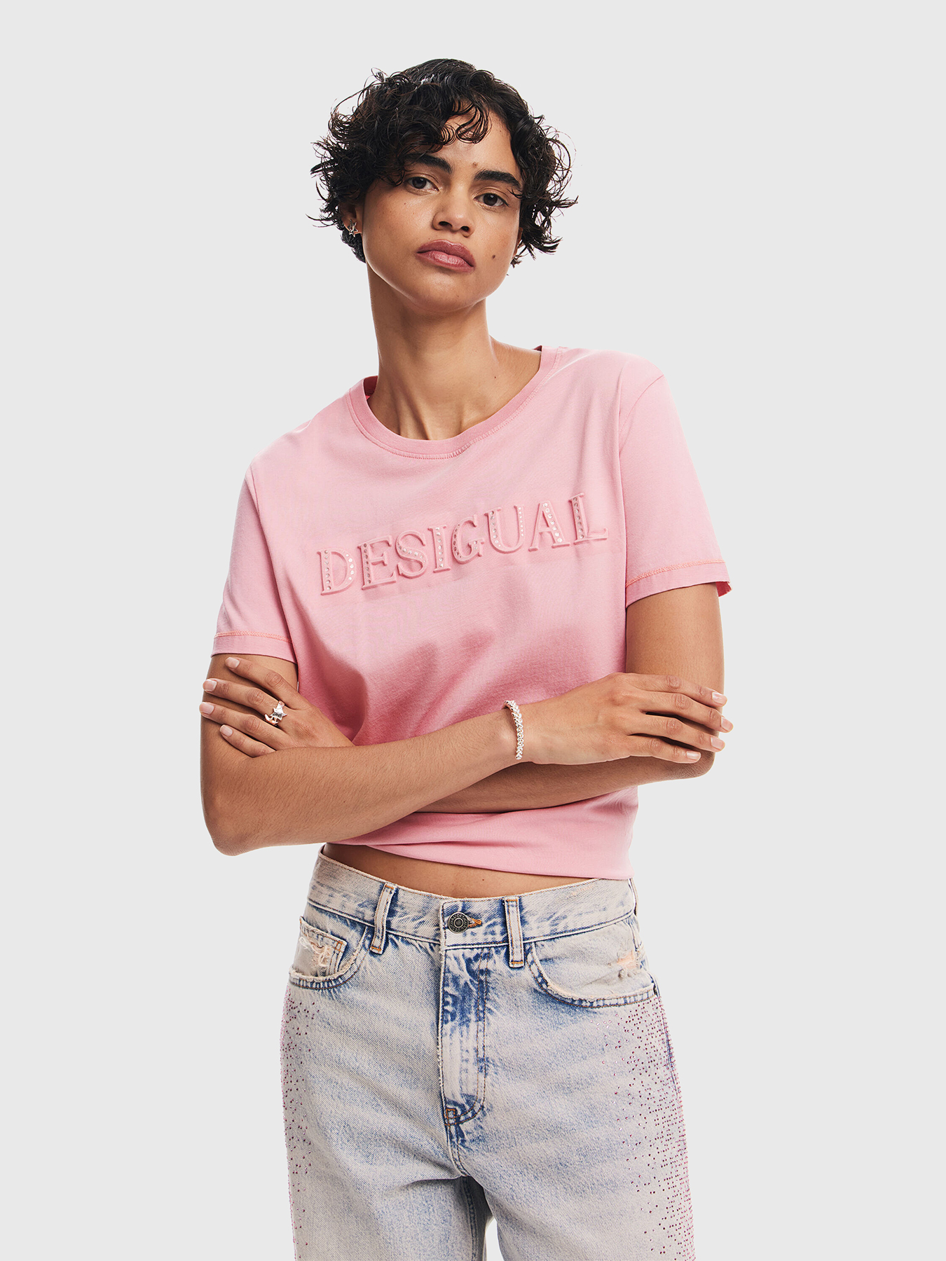 BRANDY T-shirt with embossed logo in grey brand DESIGUAL ...