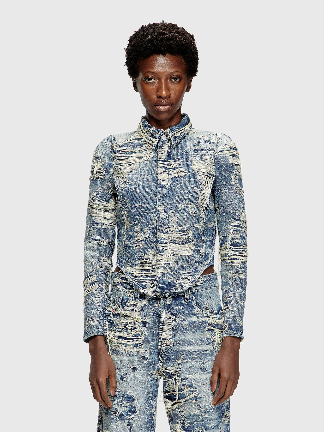 DE-MADELINE-FSG denim shirt with rips brand DIESEL — Globalbrandsstore ...