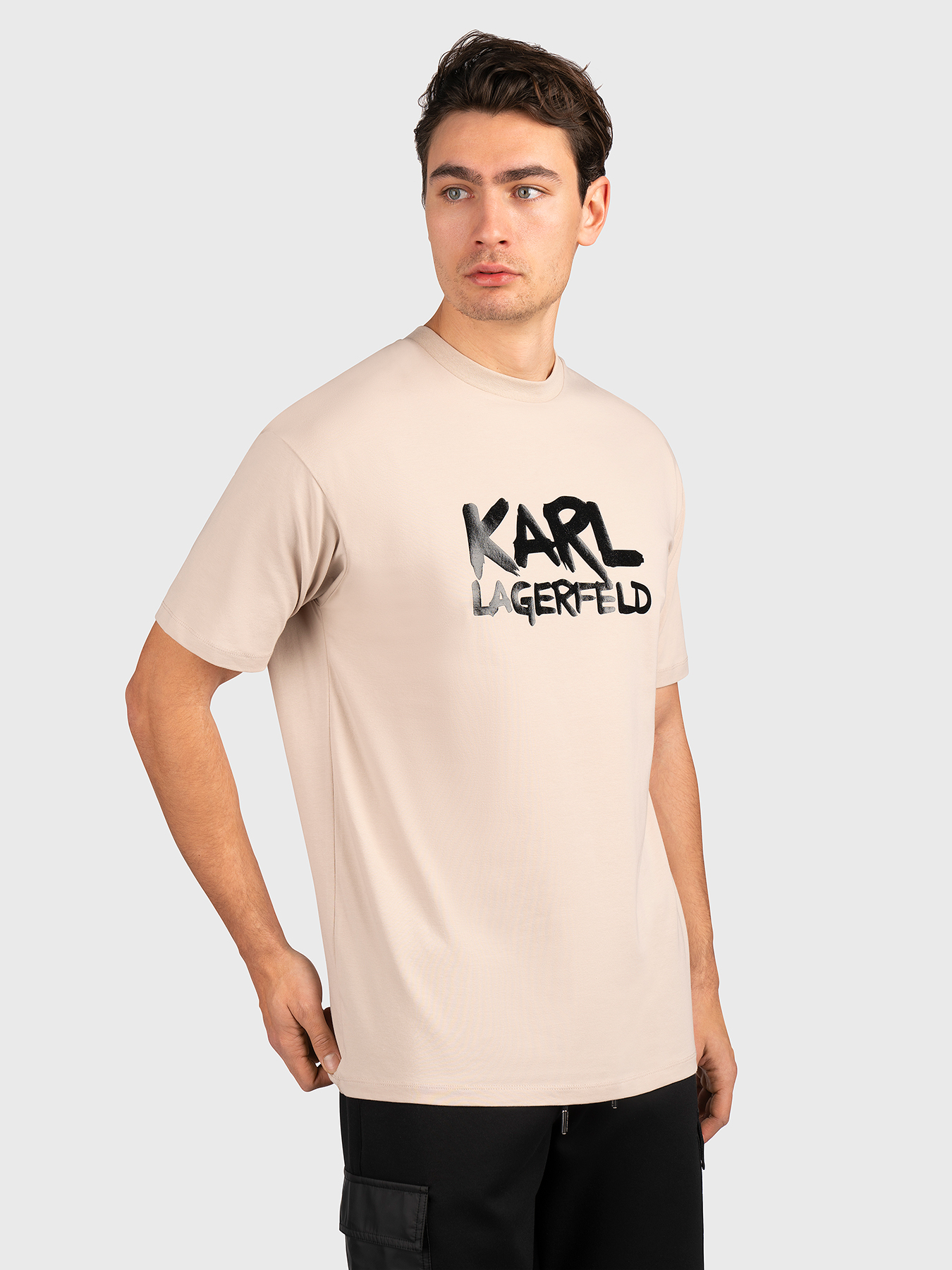 Beige T-shirt with contrasting logo lettering brand Karl Lagerfeld ...