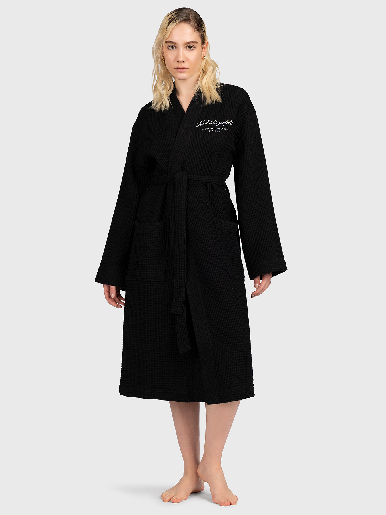 HOTEL KARL black bathrobe with logo embroidery brand Karl Lagerfeld ...