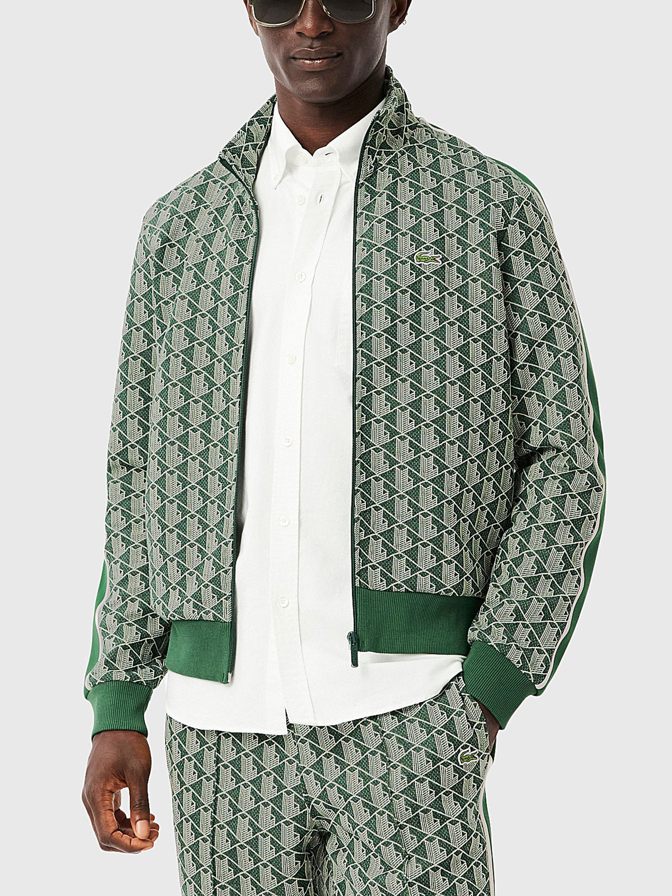 Sweatshirt with monogram print in brown brand LACOSTE ...
