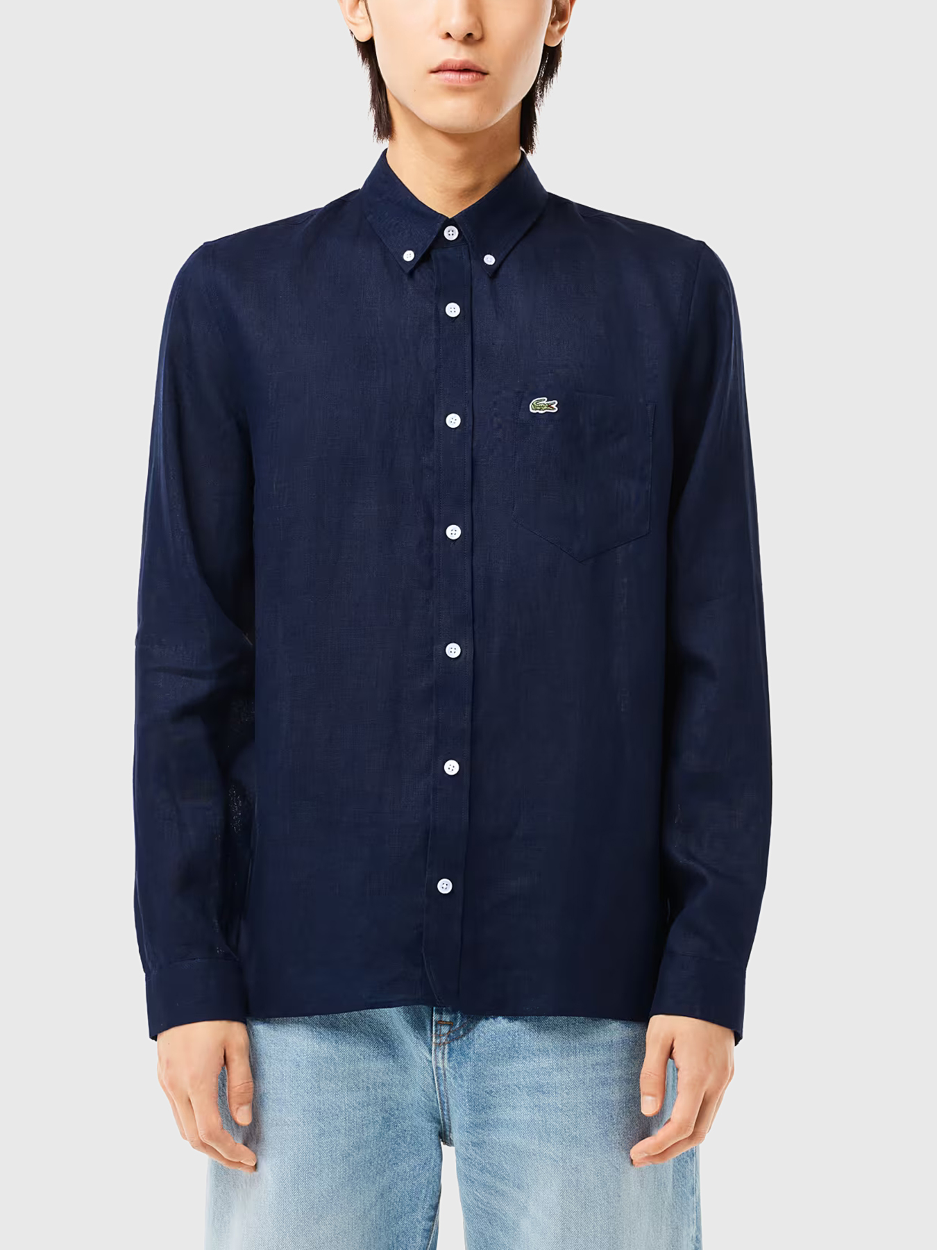 Navy blue linen shirt brand LACOSTE — Globalbrandsstore.com/en