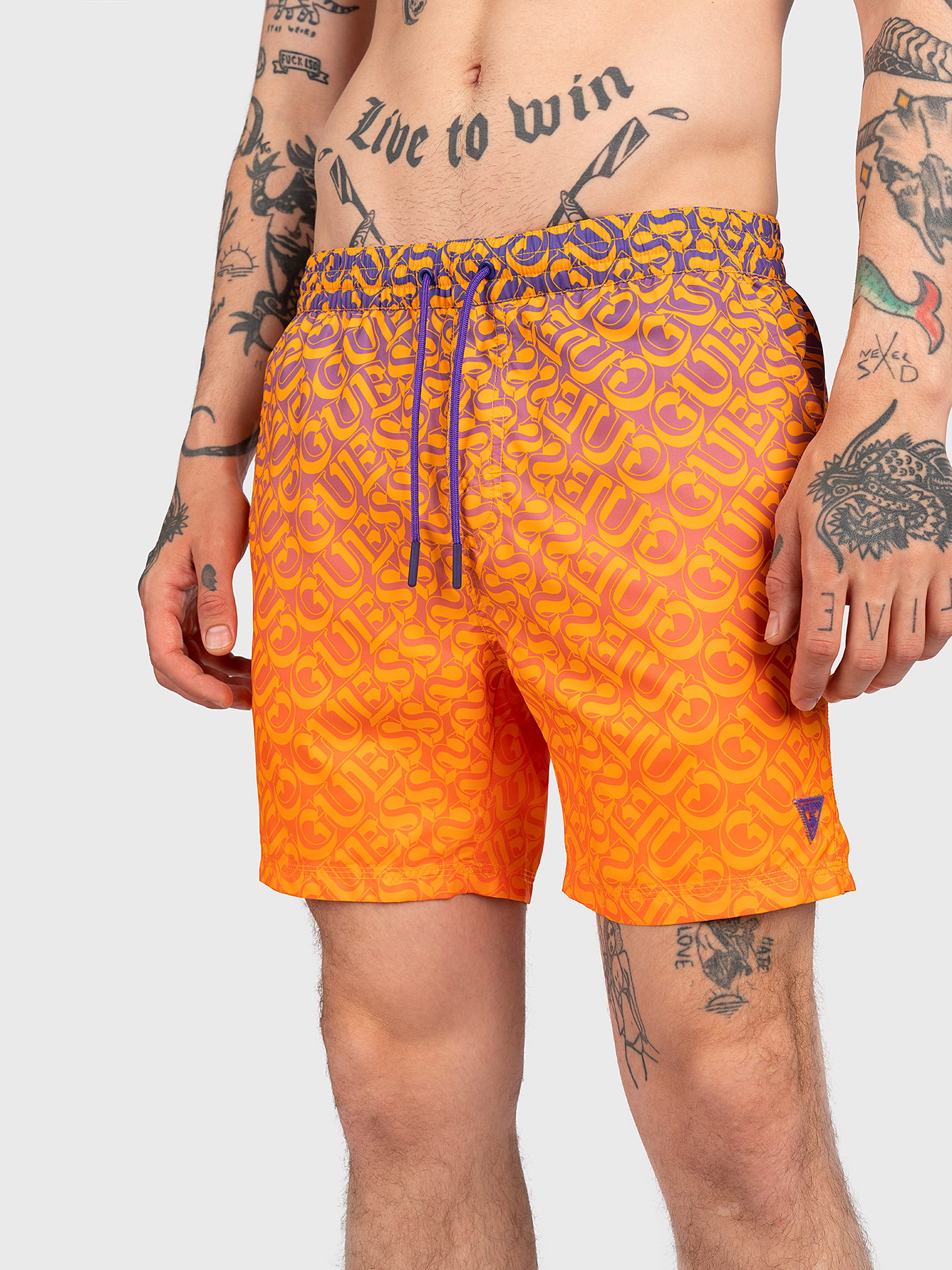 Multicolor beach shorts with logo inscriptions brand GUESS ...