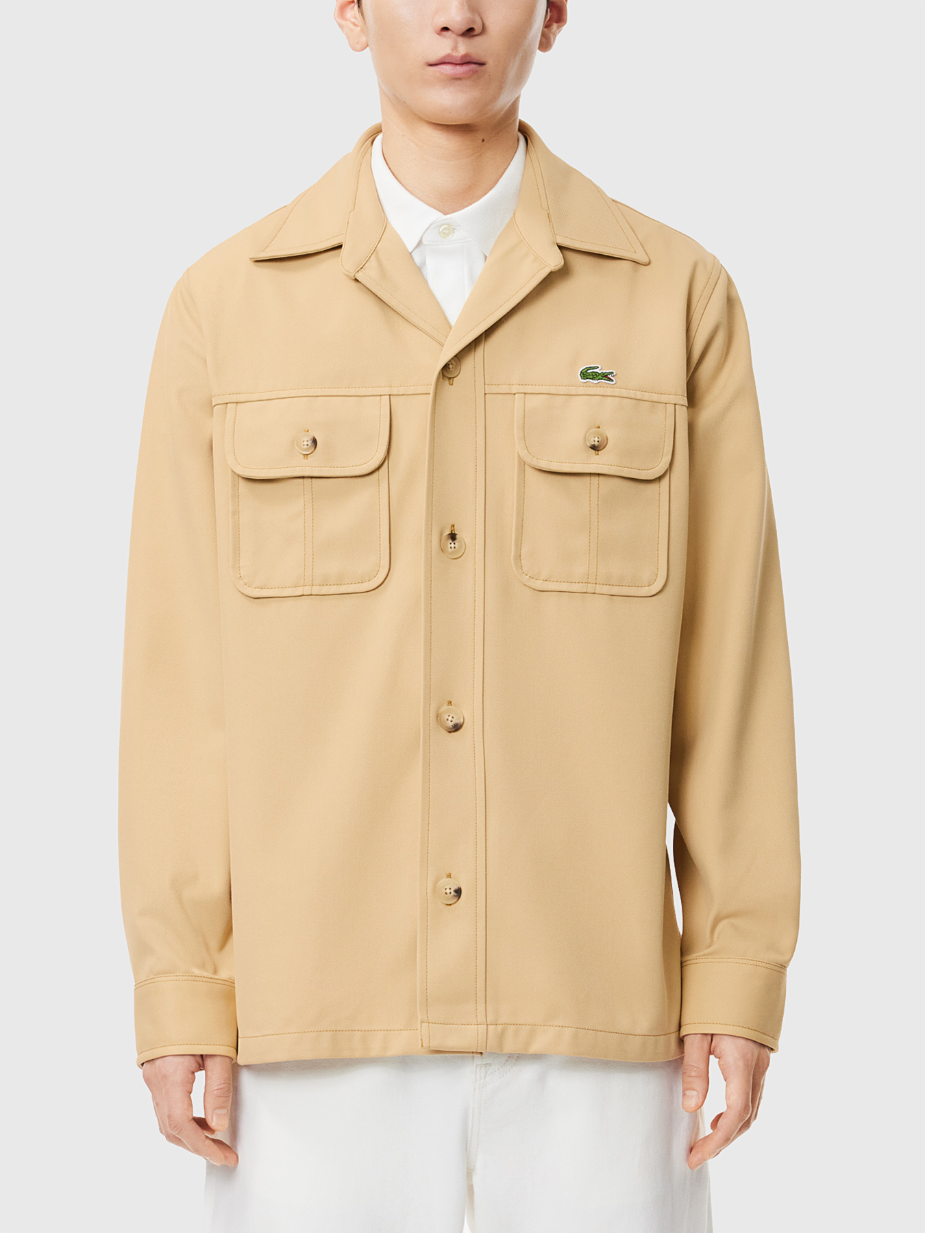 Beige overshirt with pockets brand LACOSTE — Globalbrandsstore.com/en