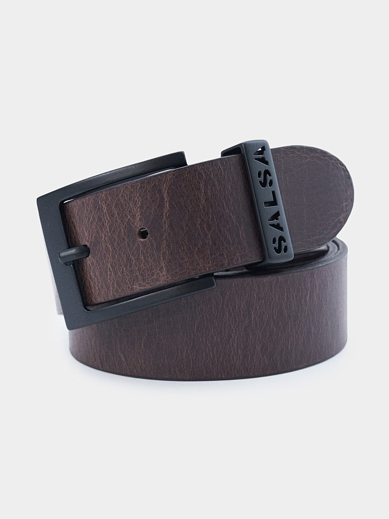 Dark brown leather belt with matal buckle brand Salsa ...