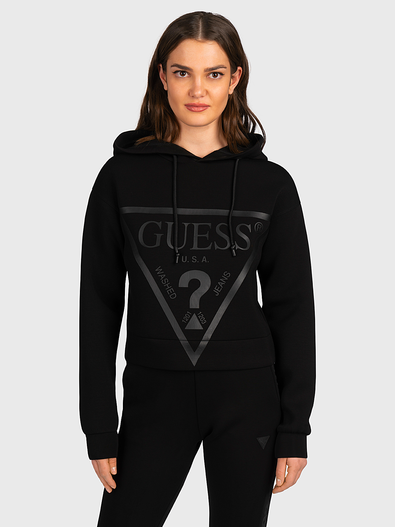 Черен суитшърт NEW ALISA с лого надпис на марката GUESS ...