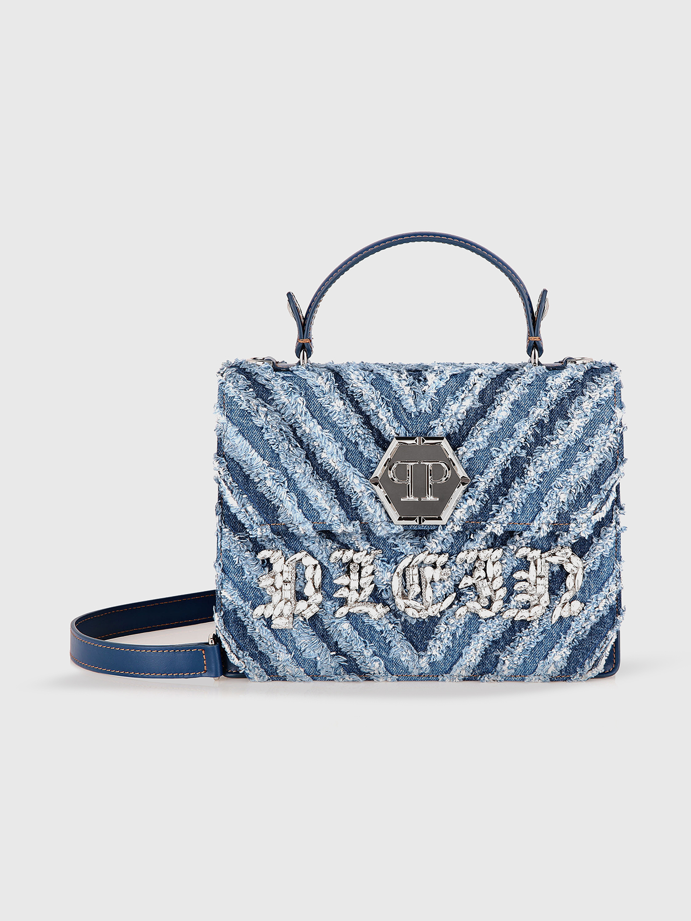 Bag with denim texture and logo accents brand PHILIPP PLEIN ...