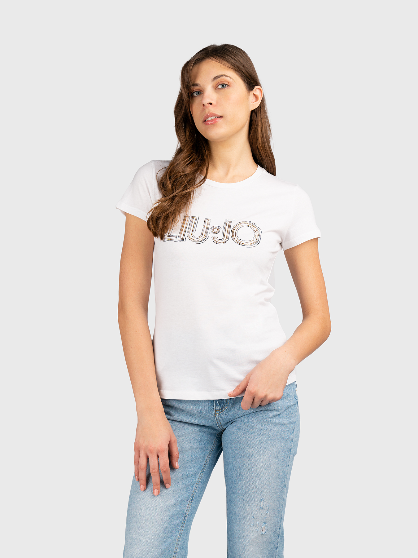 Cotton T-shirt with appliqued logo accent brand LIU JO ...