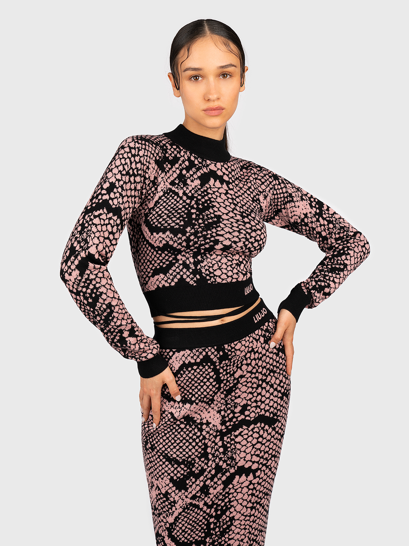 Cropped sweater with animal print and logo brand LIU JO ...