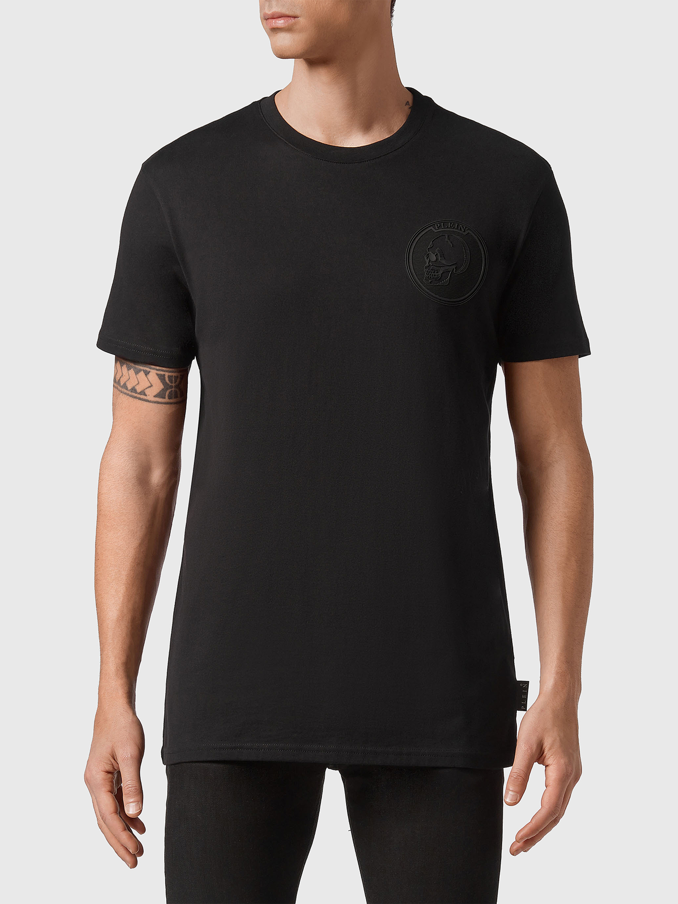 Black cotton T-shirt with embossed accent brand PHILIPP PLEIN ...
