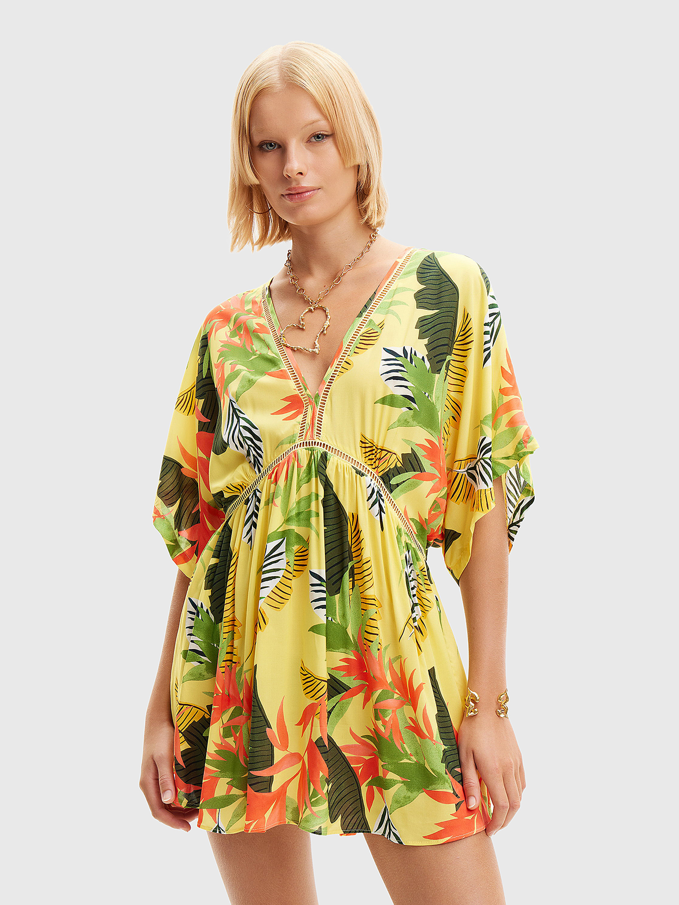 Beach dress with tropical print brand DESIGUAL — Globalbrandsstore.com/en