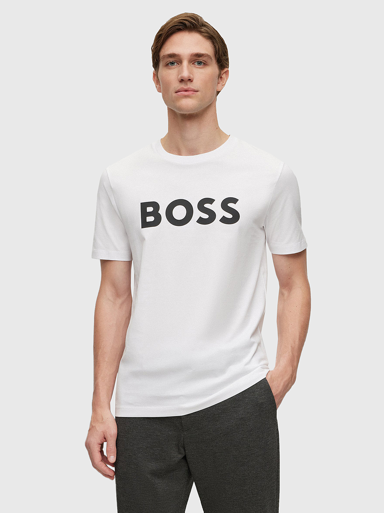 Cotton T-shirt TIBURT with contrast logo print brand BOSS ...
