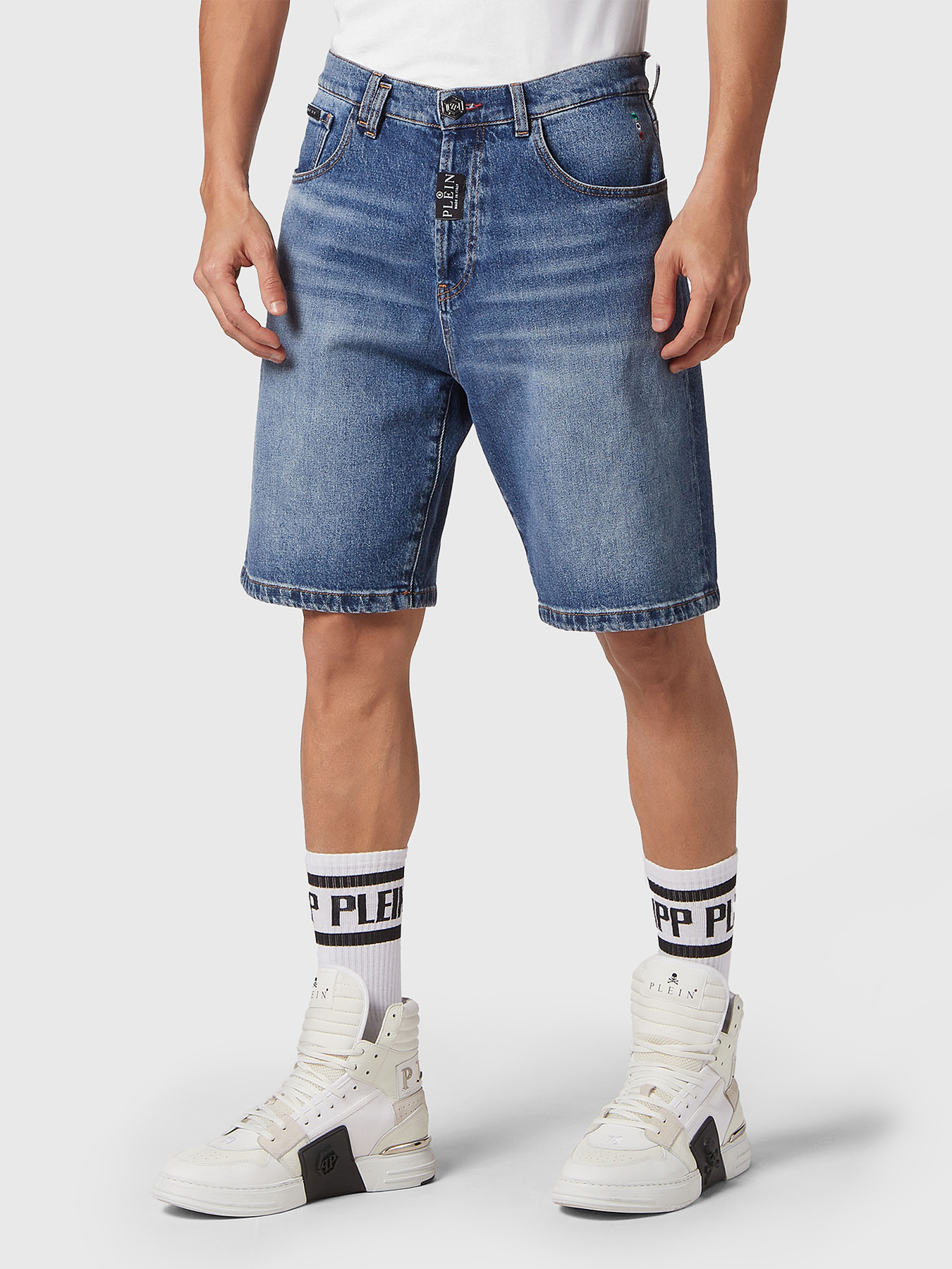 Denim shorts with logo accent brand PHILIPP PLEIN — Globalbrandsstore ...