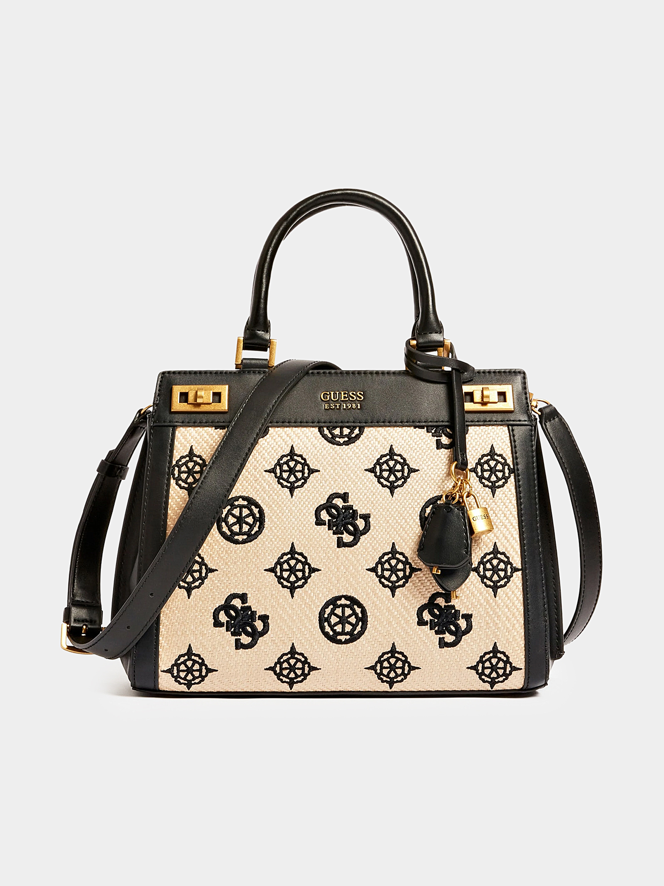KATEY black bag with monogram logo embroidery brand GUESS ...