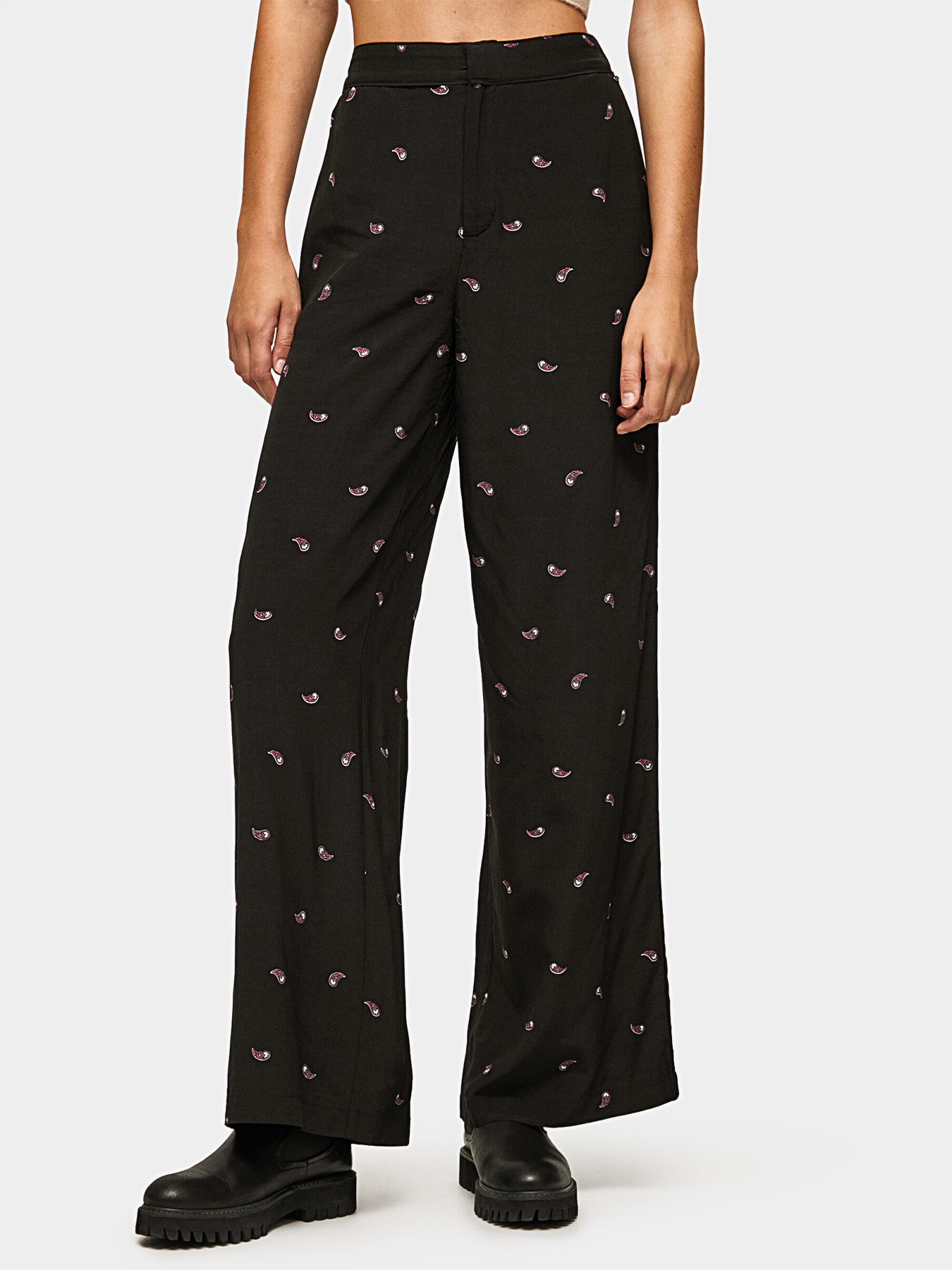POPPY black trousers with high waist brand Pepe Jeans ...