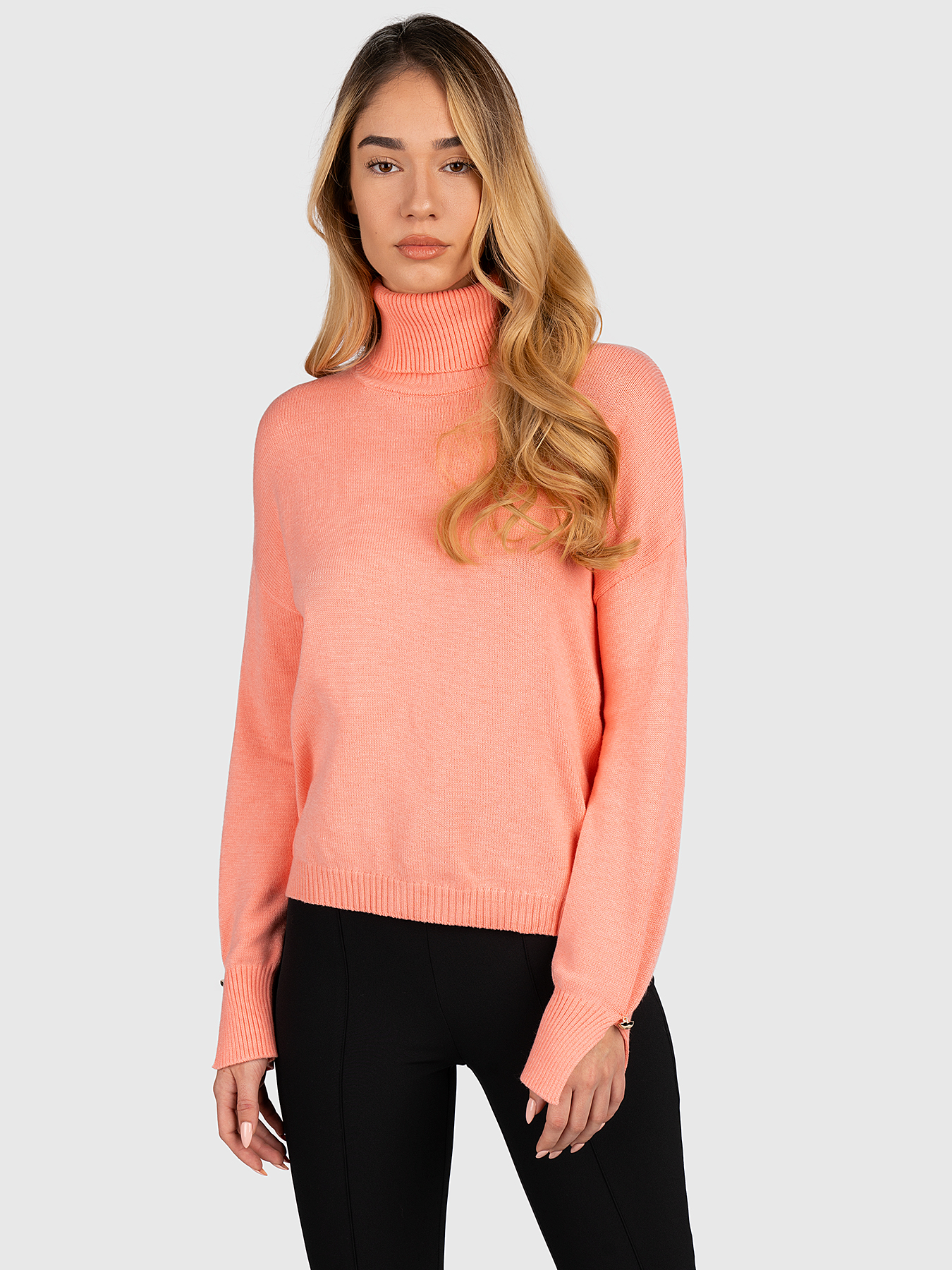 Black turtleneck sweater with cuffs with slits brand LIU JO ...