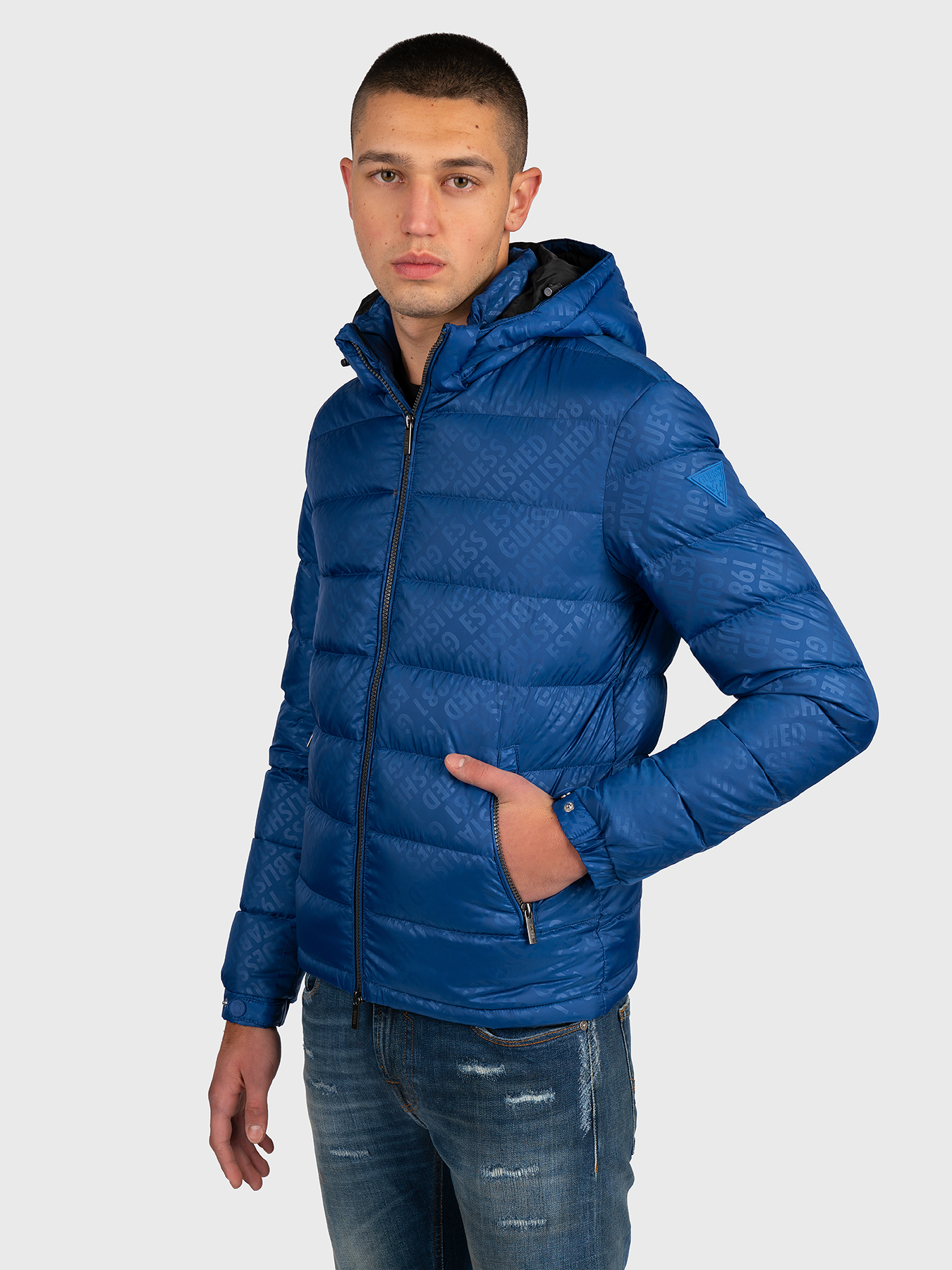 Padded jacket with logo details brand GUESS — Globalbrandsstore.com/en