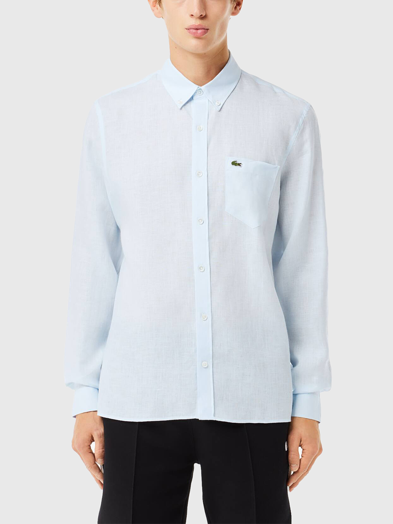 Navy blue linen shirt brand LACOSTE — Globalbrandsstore.com/en