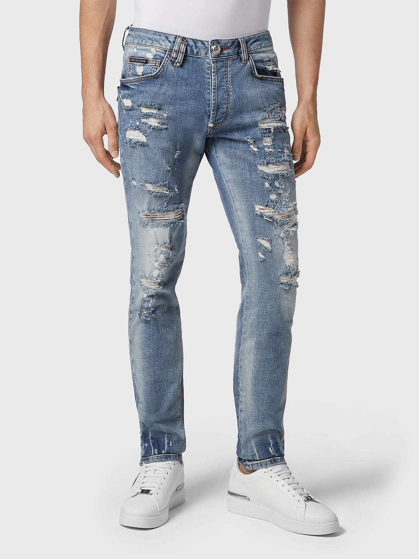 Black jeans with monogram logo embroidery brand PHILIPP PLEIN ...