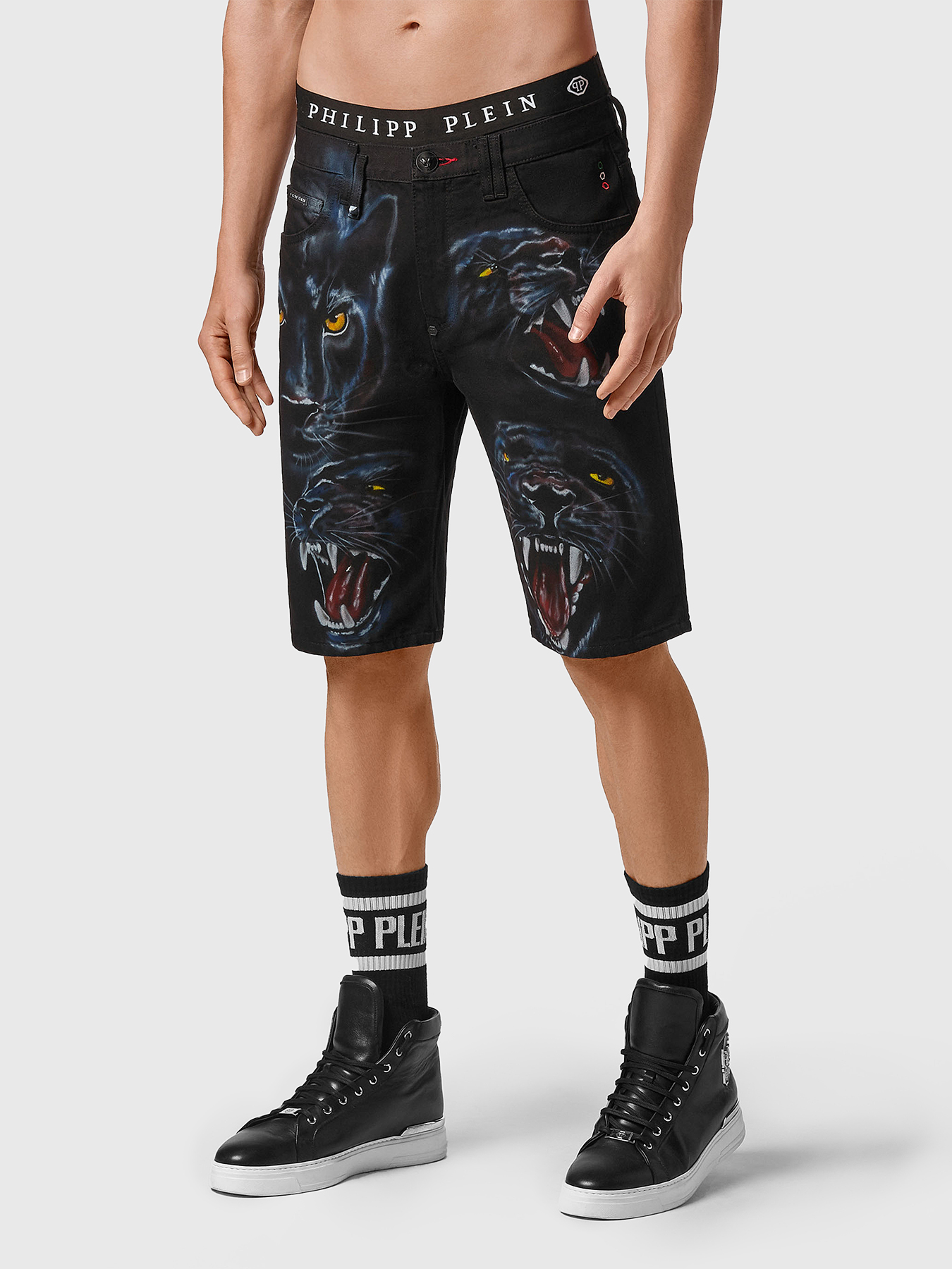 PANTHER denim shorts with print brand PHILIPP PLEIN — Globalbrandsstore ...