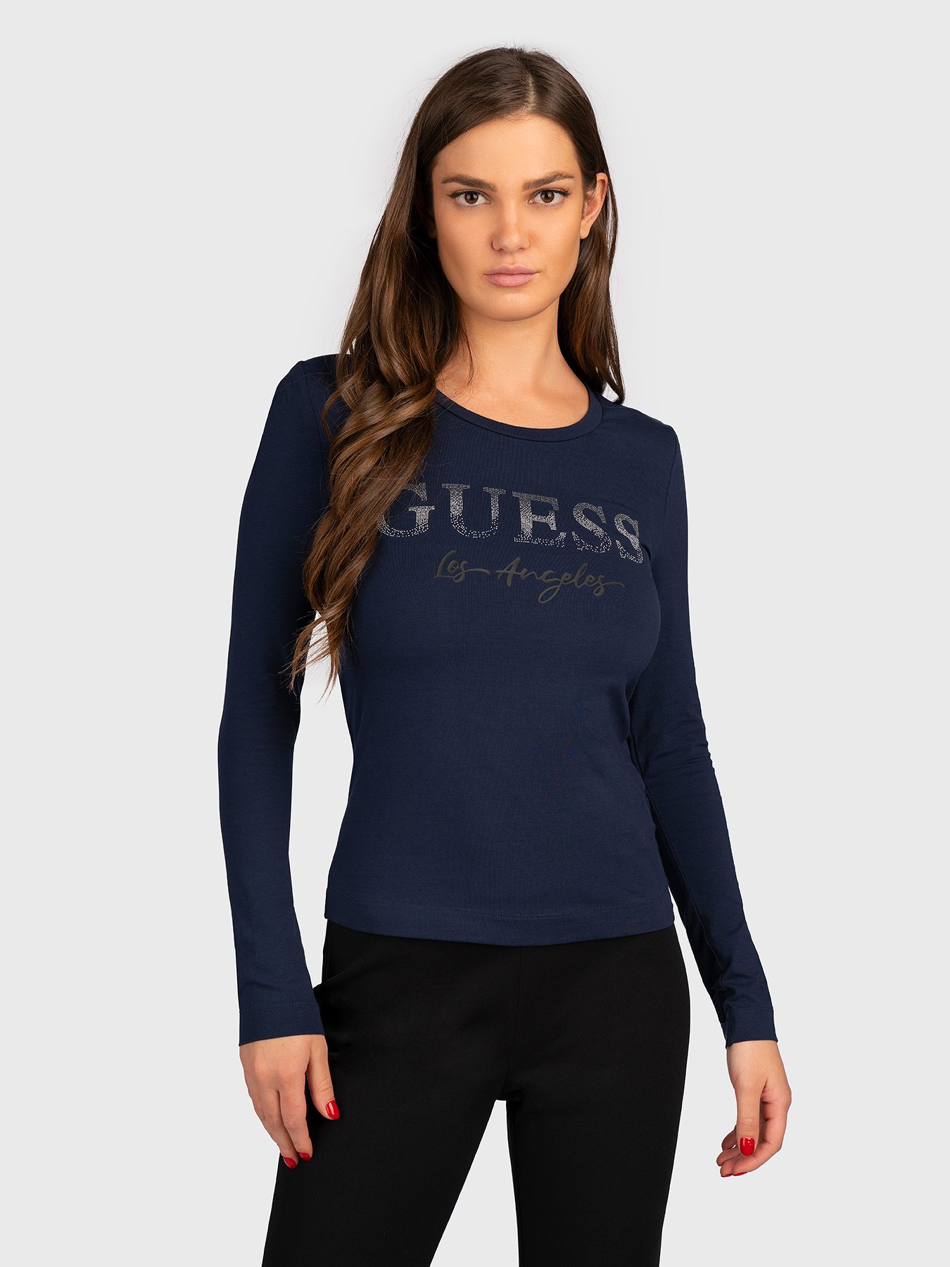 Памучна блуза в тъмносин цвят на марката GUESS — Globalbrandsstore.com