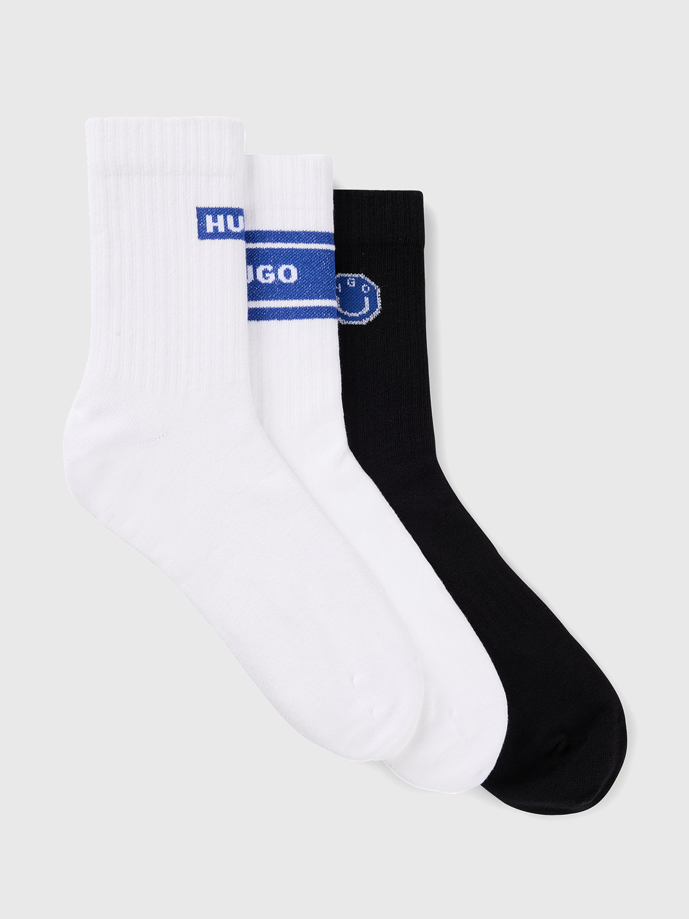 Set of three pairs of socks with contrasting logo brand HUGO BLUE ...