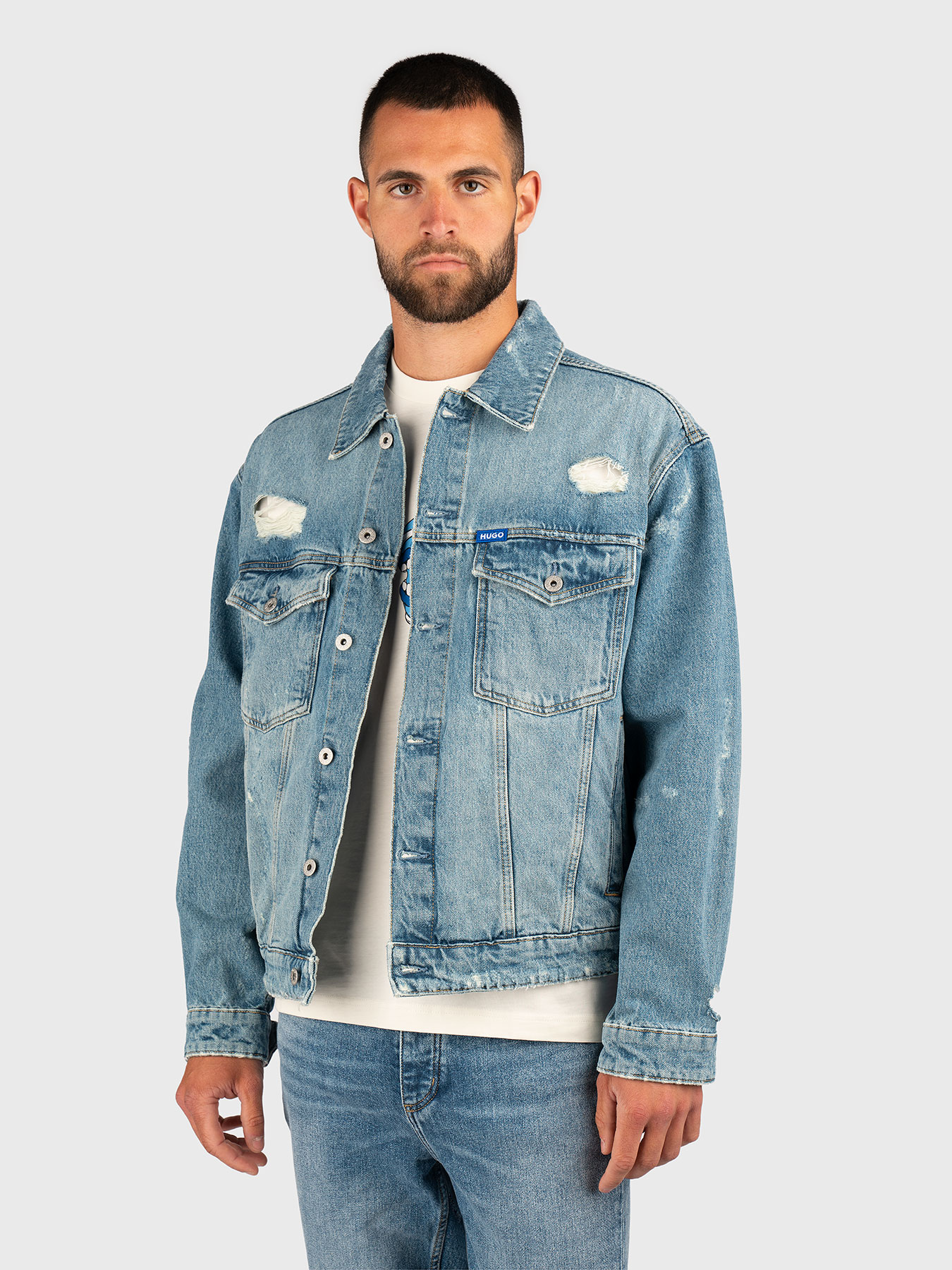 DEX denim jacket with rips and logo brand HUGO BLUE — Globalbrandsstore ...