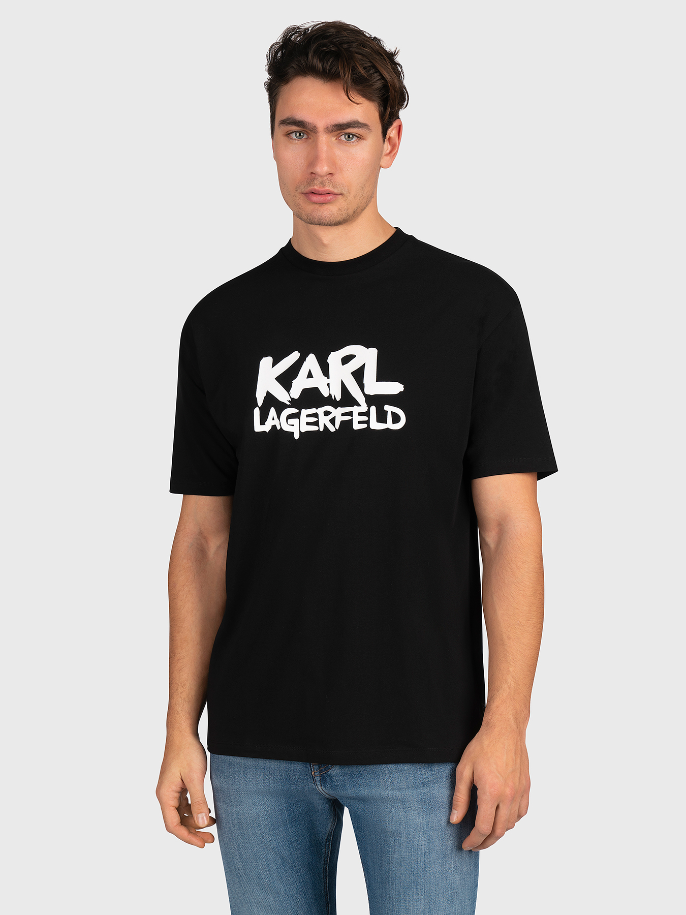 Beige T-shirt with contrasting logo lettering brand Karl Lagerfeld ...